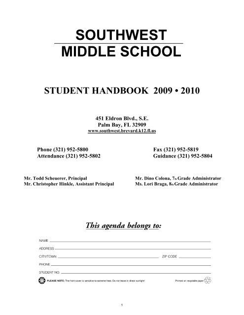 Grade 8 FCAT Science Reference Sheet - Southwest Middle School