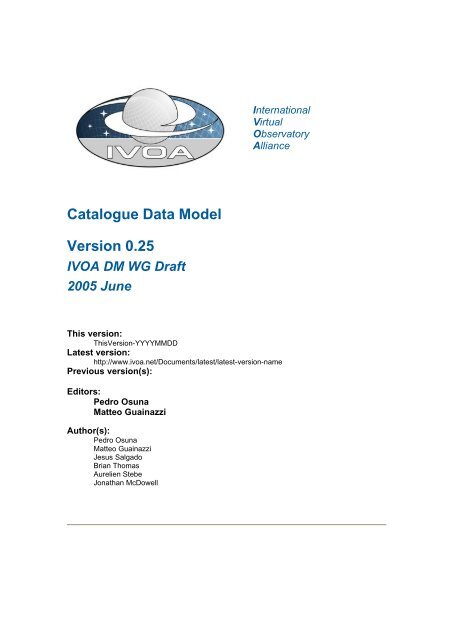 IVOA Catalogue Data Model