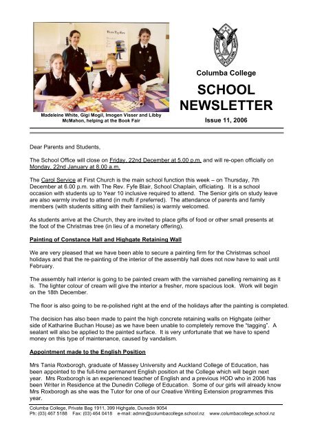 SCHOOL NEWSLETTER - Columba College