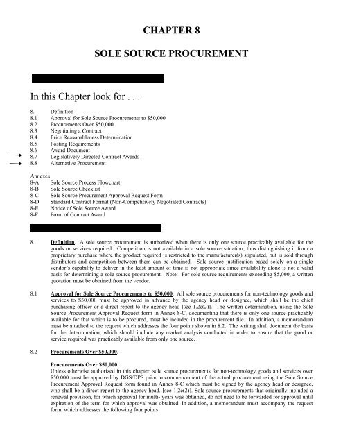 CHAPTER 8 SOLE SOURCE PROCUREMENT In ... - Eva.virginia.gov