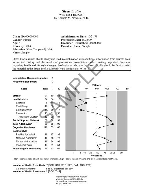 The Stress Profile Sample Report - Psychological Assessments ...