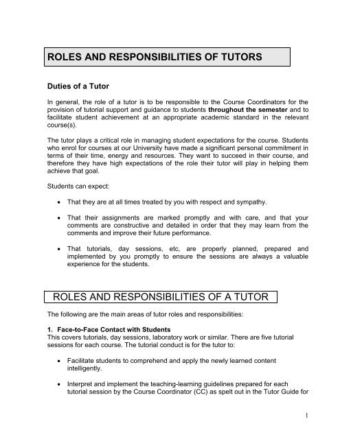 roles and responsibilities of tutors