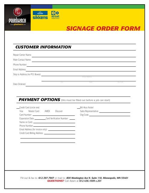 signage order Form - Pixelwerx