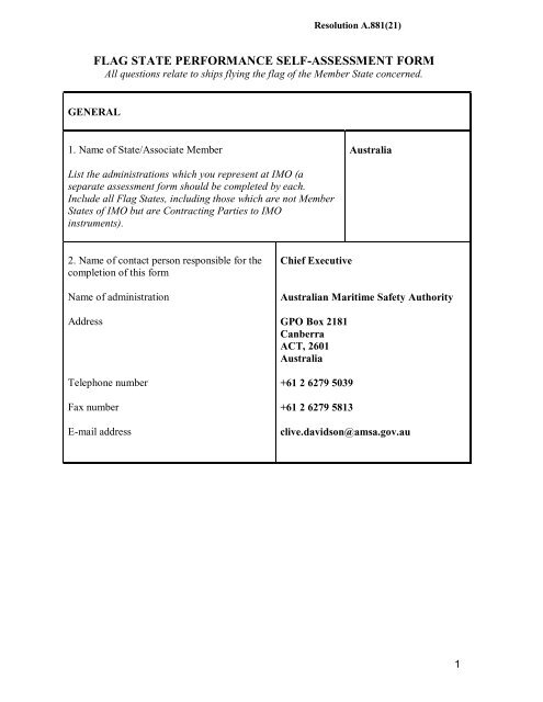 flag state performance self-assessment form - Australian Maritime ...