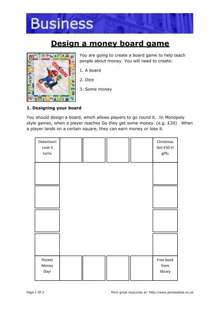 Design a money board game - James Abela ELT