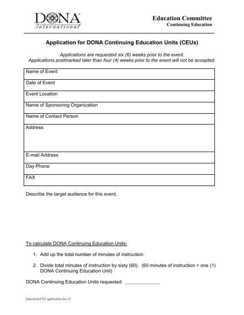 Download the CEU Application Form - DONA International
