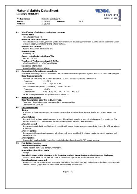 Material Safety Data Sheet - Fine Paints of Europe