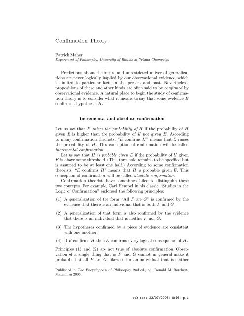Confirmation Theory - Patrick Maher