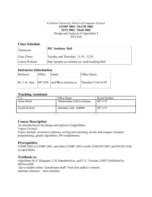 Course Outline - School of Computer Science - Carleton University