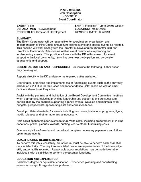  Event Coordinator Job Description Pine Castle