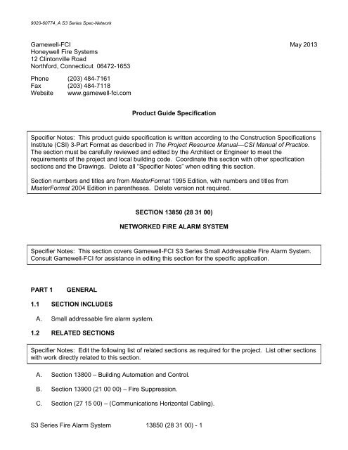 S3 Series Network Engineering Specification (PDF) - Gamewell-FCI