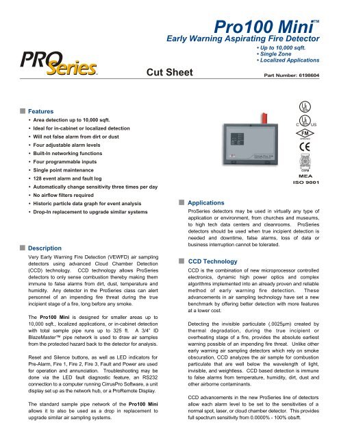 Pro100 Mini Cut Sheet - Safe Fire Detection Inc.