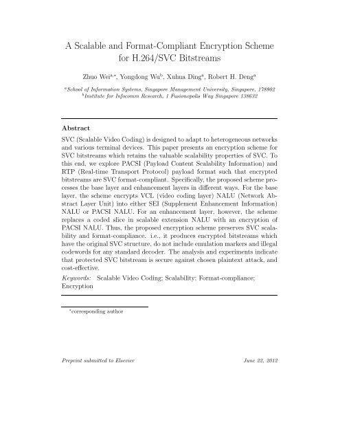A Scalable and Format-Compliant Encryption Scheme for H.264 ...