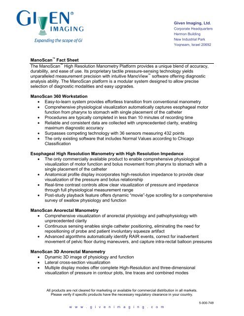ManoScan Fact Sheet - Given Imaging