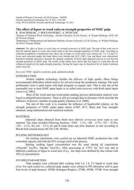 The effect of liquor to wood ratio on strength properties of NSSC pulp