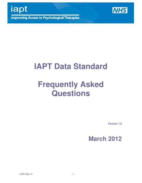IAPT Data Standard Frequently Asked Questions v1.0