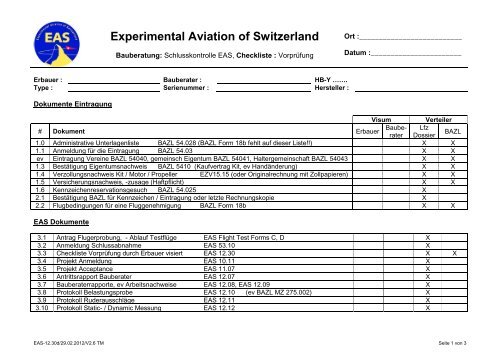 Checkliste - Experimental Aviation of Switzerland