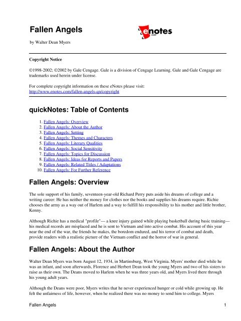 Walter Dean Myers Fallen Angels