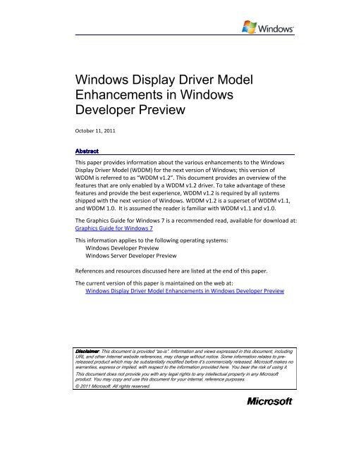 Windows Display Driver Model Enhancements in Windows ...