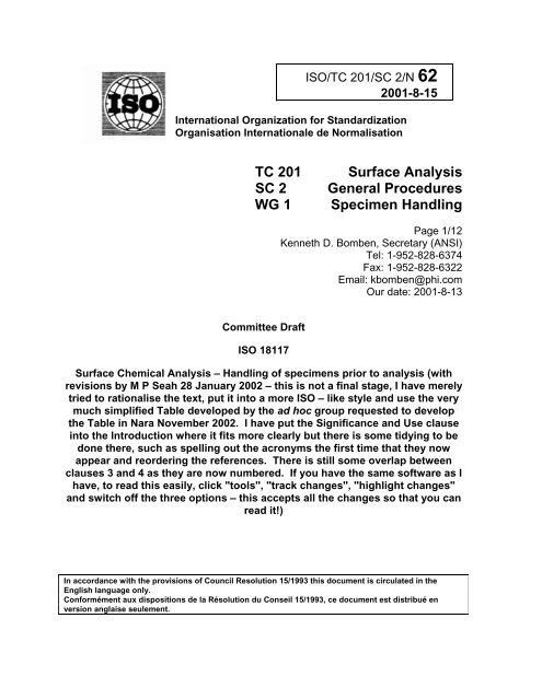 DRAFT FOR ISO STANDARD