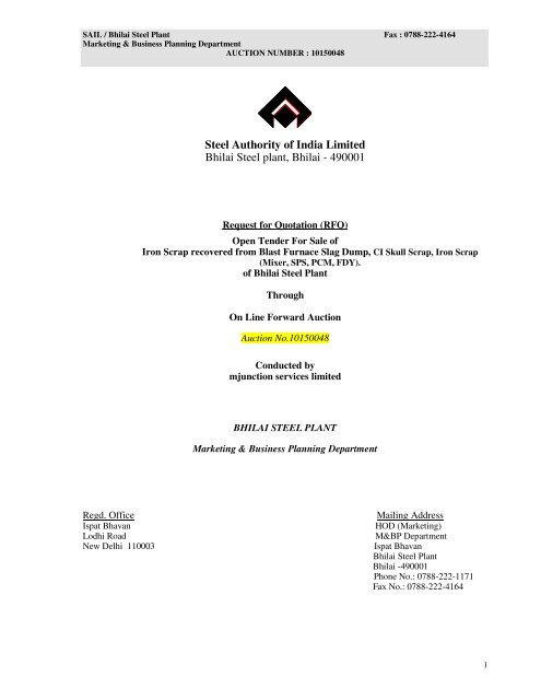 Steel Authority of India Limited Bhilai Steel plant, Bhilai ... - Imimg