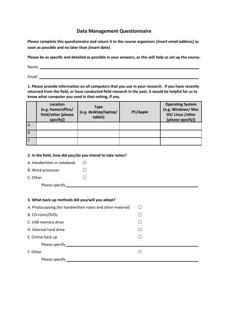Data Management Questionnaire