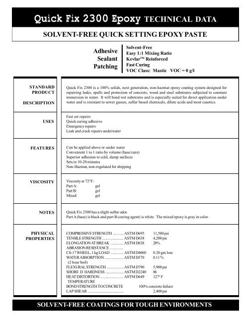 Quick Fix 2300 data sheet - Progressive Epoxy Polymers