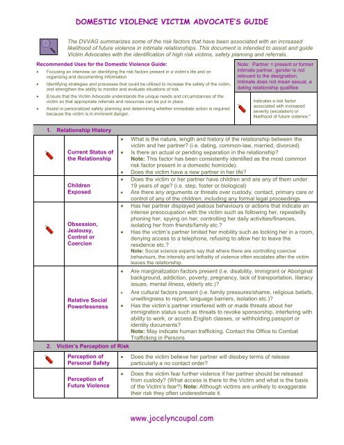 SUMMARY OF DOMESTIC VIOLENCE RISK FACTORS - Ending ...