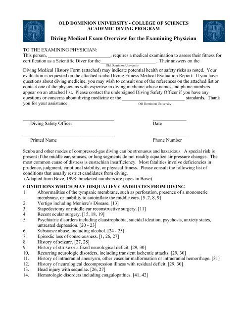 ODU Dive Physical Forms - College of Sciences - Old Dominion ...