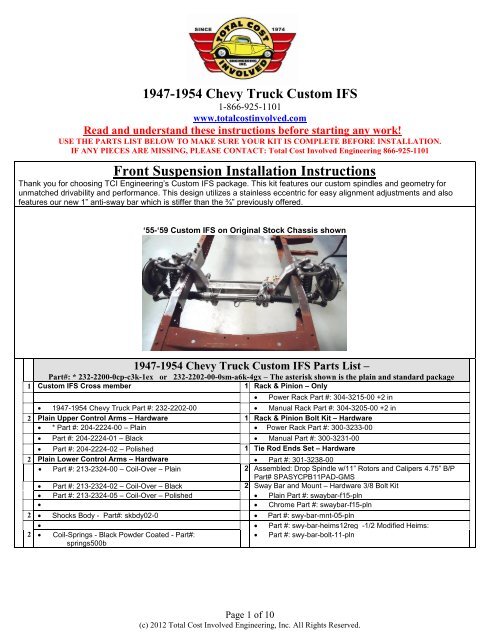 1947-1954 Truck - Custom IFS Kit - Total Cost Involved
