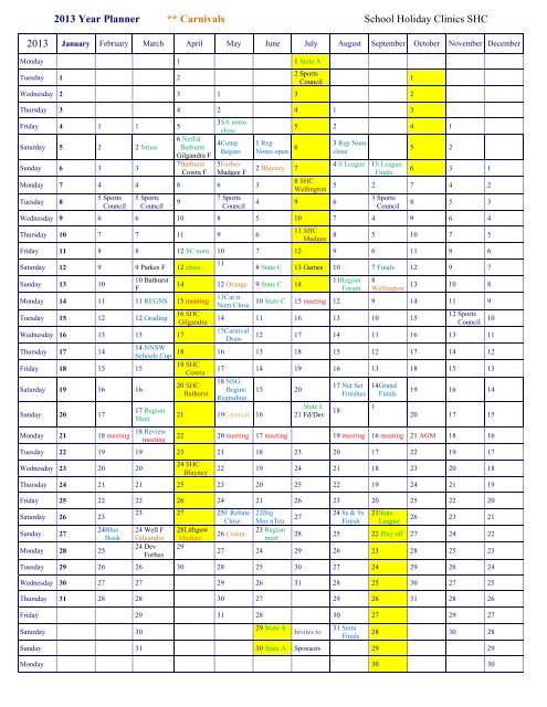 2013 Calendar - Dubbo Netball Association