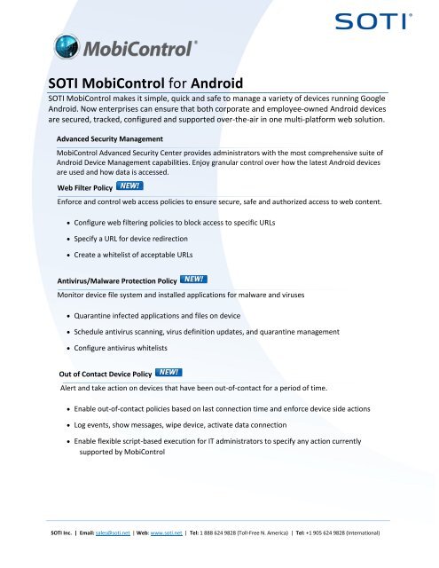 Android MobiControl Datasheet - Soti
