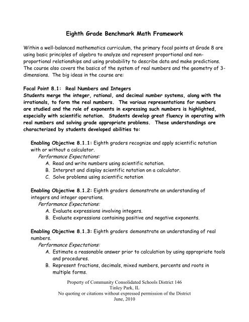 Mathematics Curriculum Grade 8 - District 146