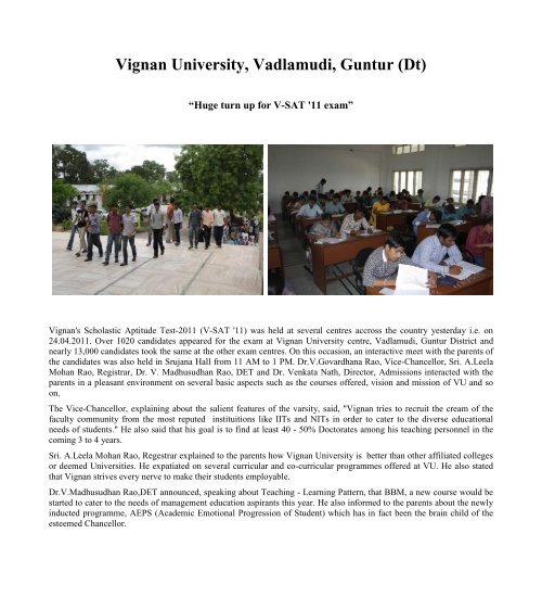 Vignan University, Vadlamudi, Guntur (Dt)