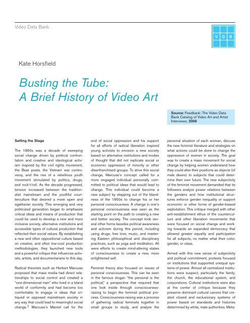 Busting the Tube: A Brief History of Video Art - Video Data Bank