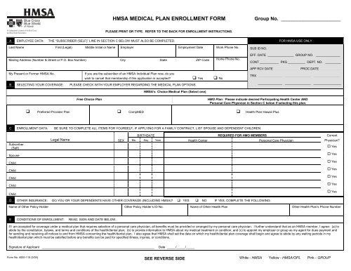 HMSA MEDICAL PLAN ENROLLMENT FORM - InstantBenefits.net