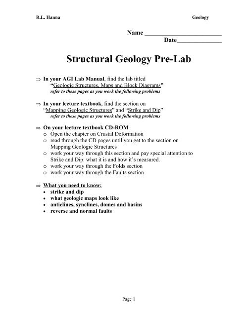 Structural Geology Pre-Lab