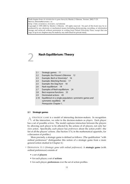 2 Nash Equilibrium: Theory - Department of Economics