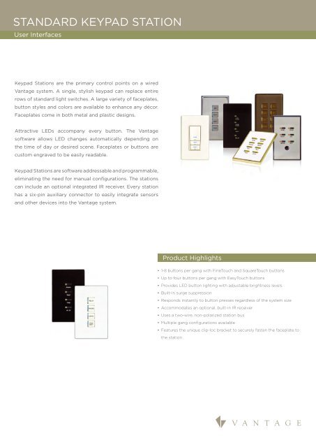 Standard Keypad StatIon - Vantage