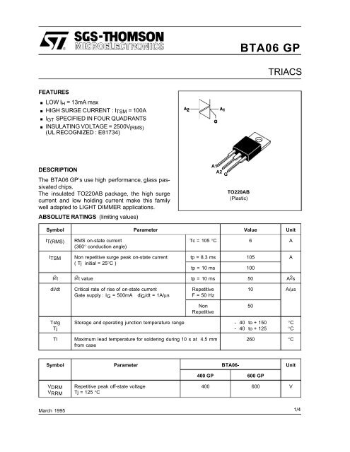 BTA06 GP - Datasheet Catalog