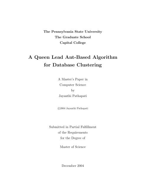 A Queen Lead Ant Based Algorithm For Database Clustering