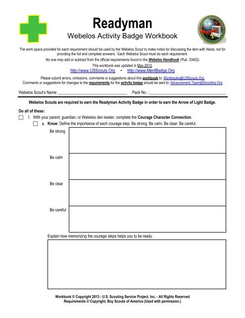 Readyman worksheet - Merit Badge Research Center