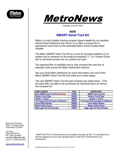 SMART-Hand Tool Kit - Metro Roof Products