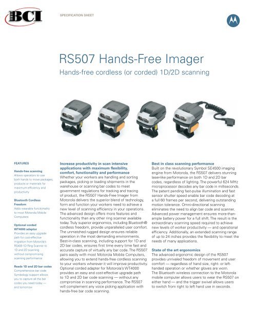 Motorola RS507 Specification Sheet - Bar Code Integrators, Inc.