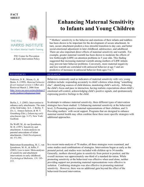 Enhancing Maternal Sensitivity to Infants and Young Children