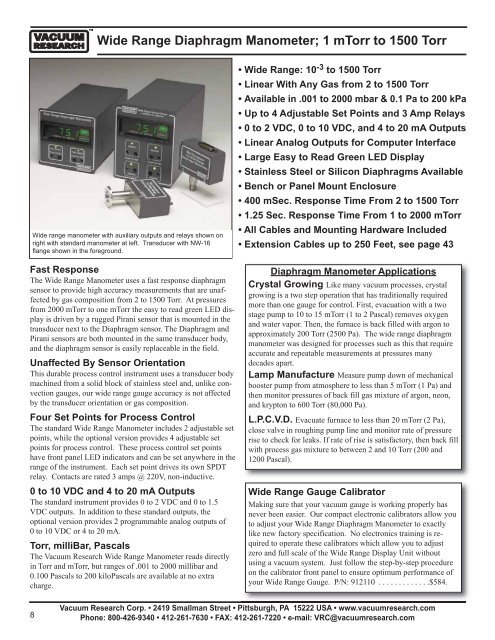 1 mT to 1500 Torr Wide Range Manometer - Vacuum Research Corp.