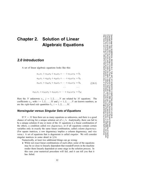 Chapter 2 Solution Of Linear Algebraic Equations 2 0 Introduction