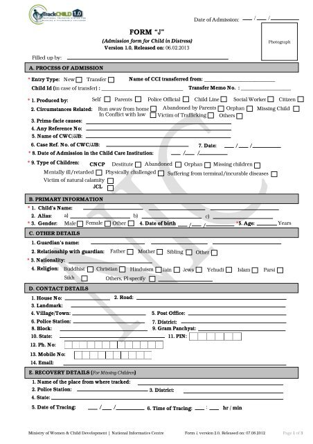 FORM â Jâ - Track Missing Child