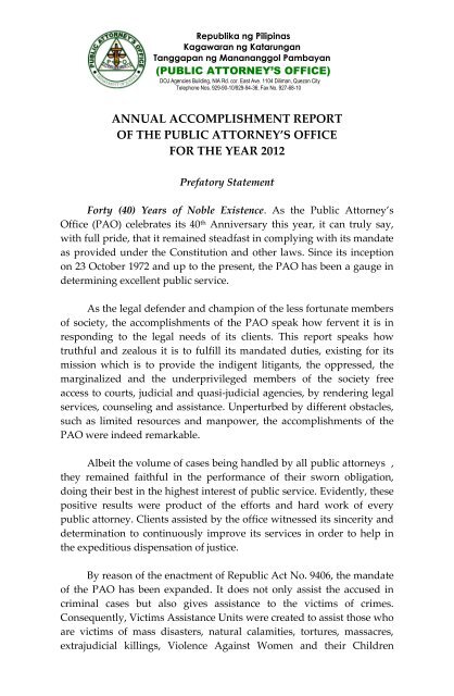 Accomplishment Report for 2012 - Public Attorney's Office