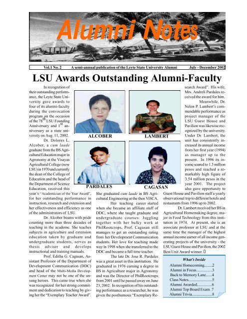 Alumni Notes - Visayas State University